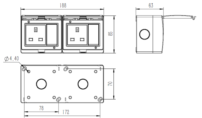 WST-2SS Wall Mounted IP55 2 Gang Switch 2 Gang Sockets - Buy 2 Gang ...
