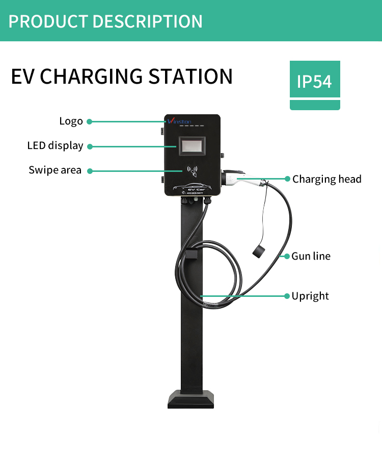 Electric Car Ev Charger Vertical Wall-mounted AC Charging Stations 14kw ...